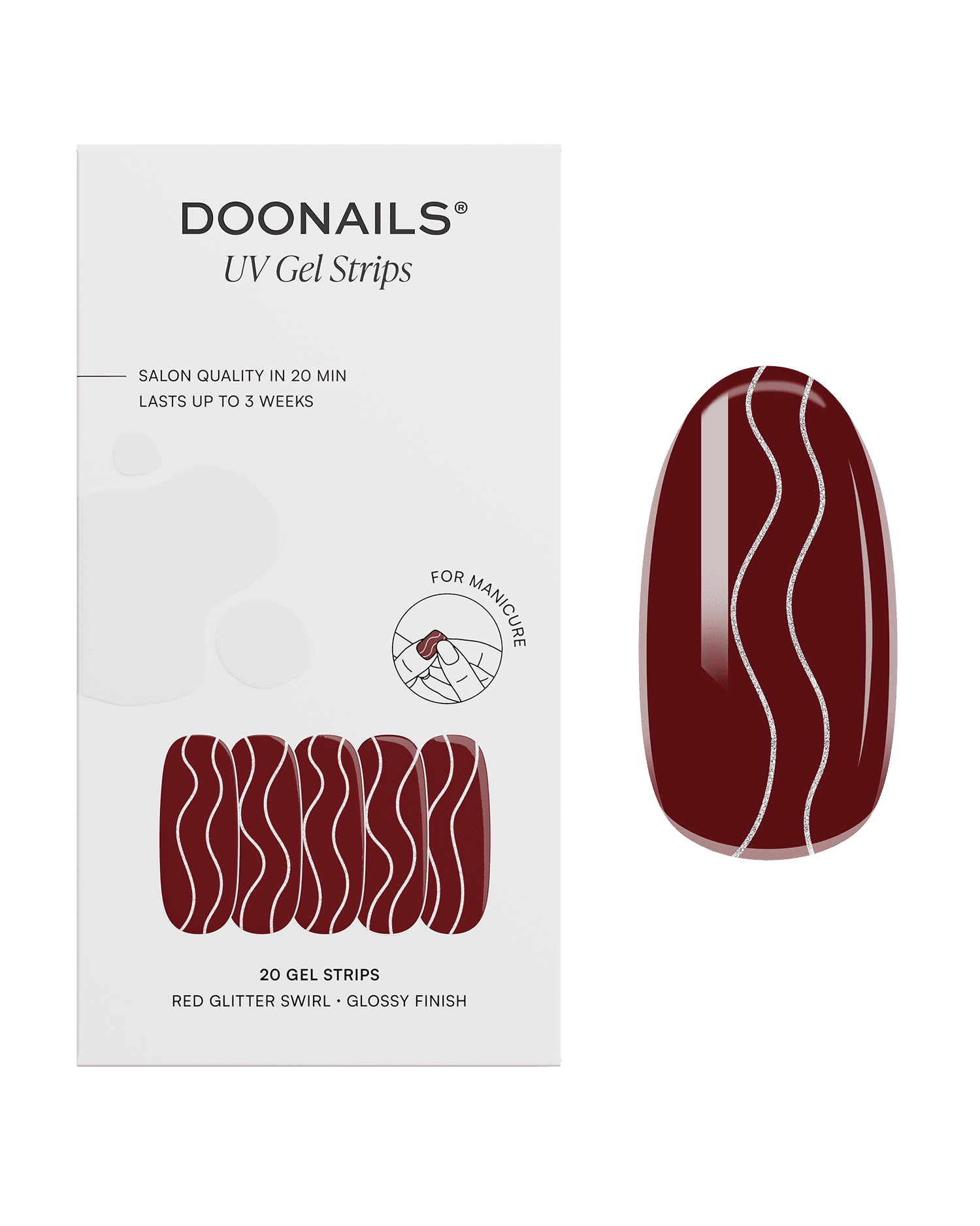 Doonails - Gel Strips - Red Glitter Swirl